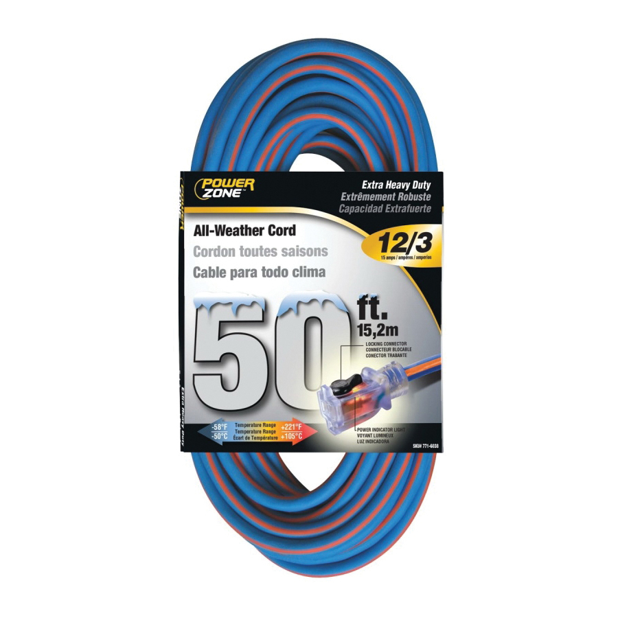 PowerZone ORC530830 Extension Cord, 12 AWG Cable, 5-15P Grounded Plug ...